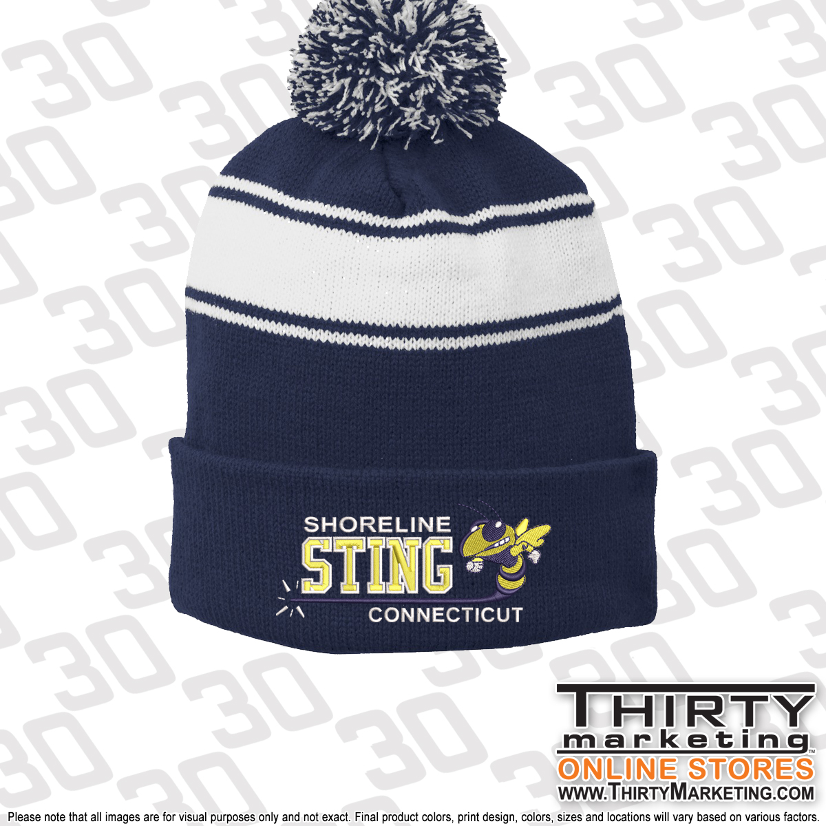 Shoreline Sting Sport-Tek® Stripe Pom-Pom Beanie - Thirty Marketing
